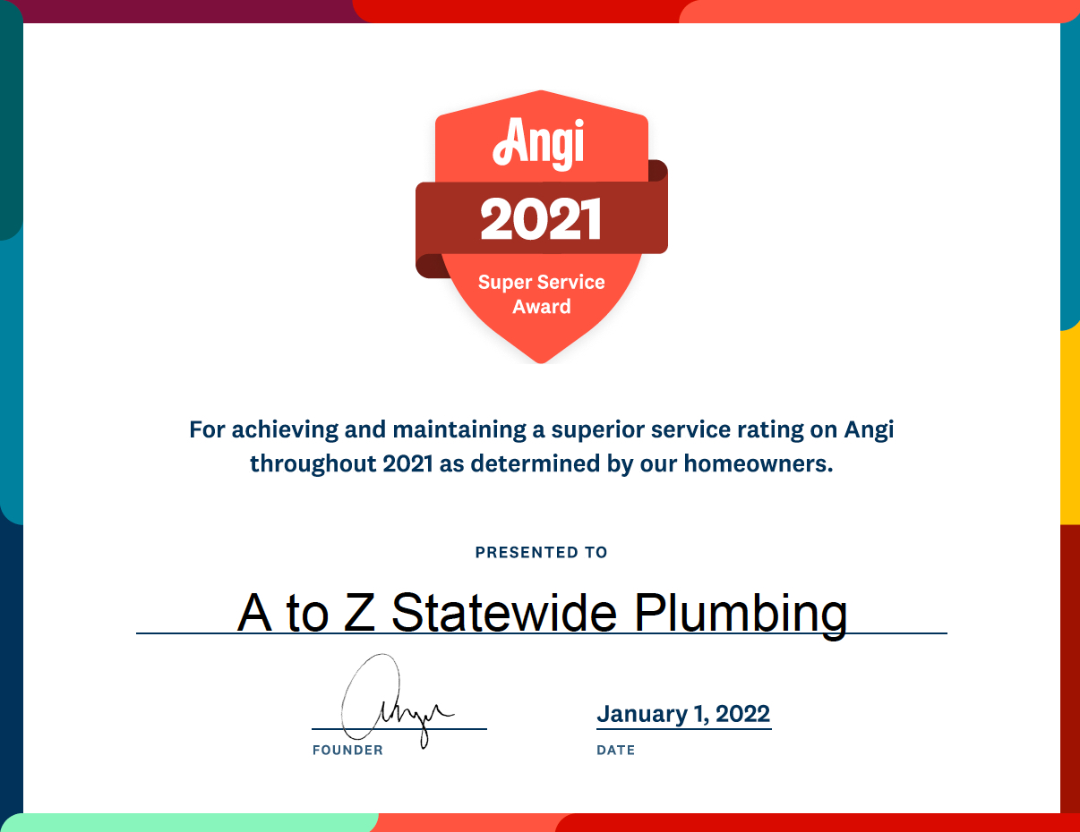 A to Z Statewide Plumbing Earns 2021 Angi Super Service Award - A to Z ...